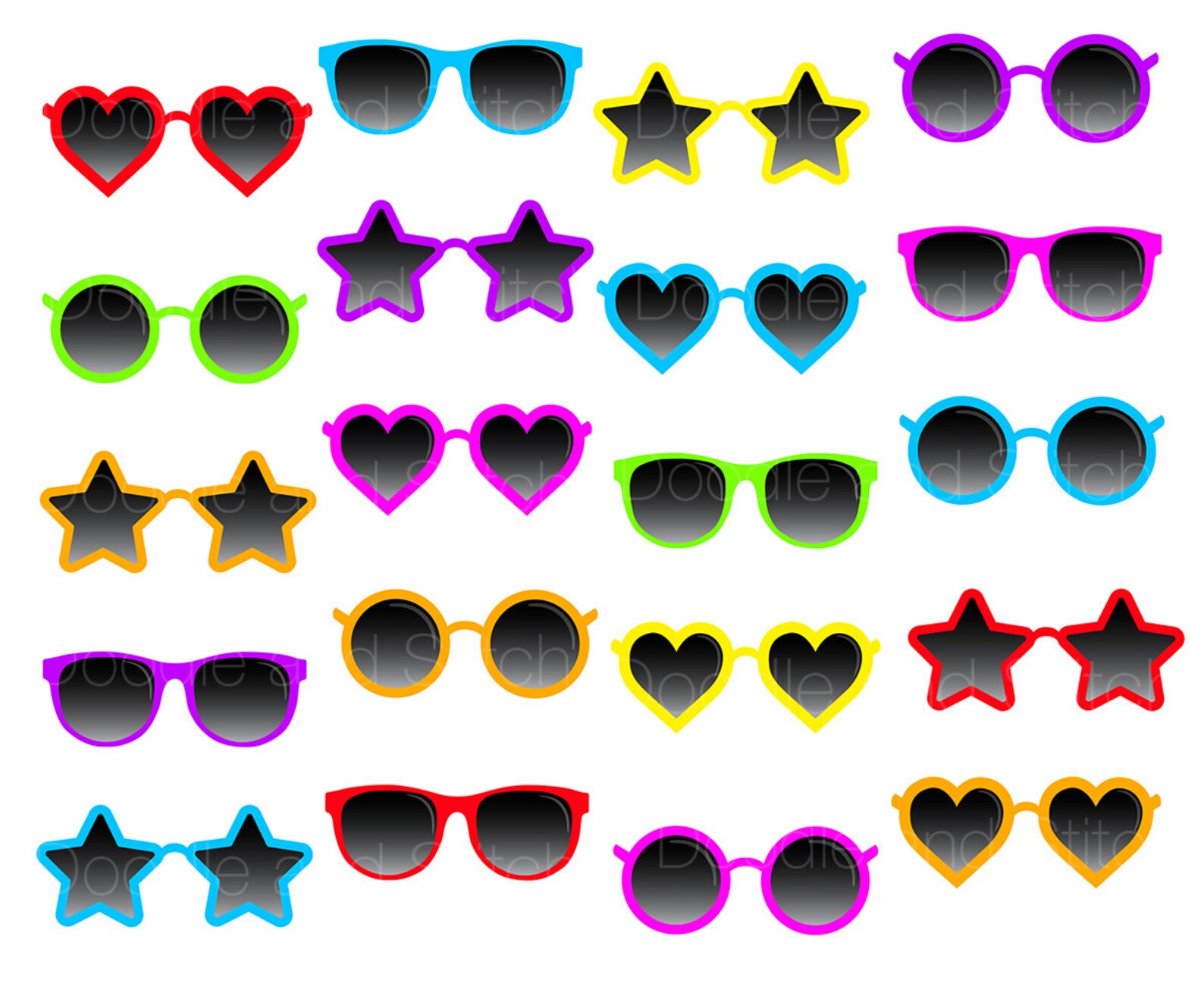 Sunglasses Clip Art Pictures Colourful Glasses Clipart | Etsy