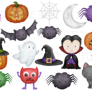 Halloween Watercolor Clipart Illustrations, Witch Vampire Pumpkin Clip ...