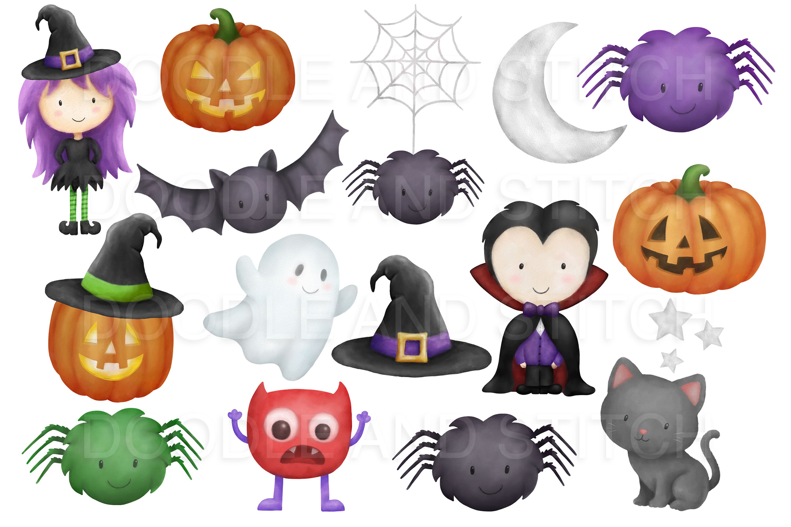 Halloween Watercolor Clipart Illustrations, Witch Vampire Pumpkin Clip ...
