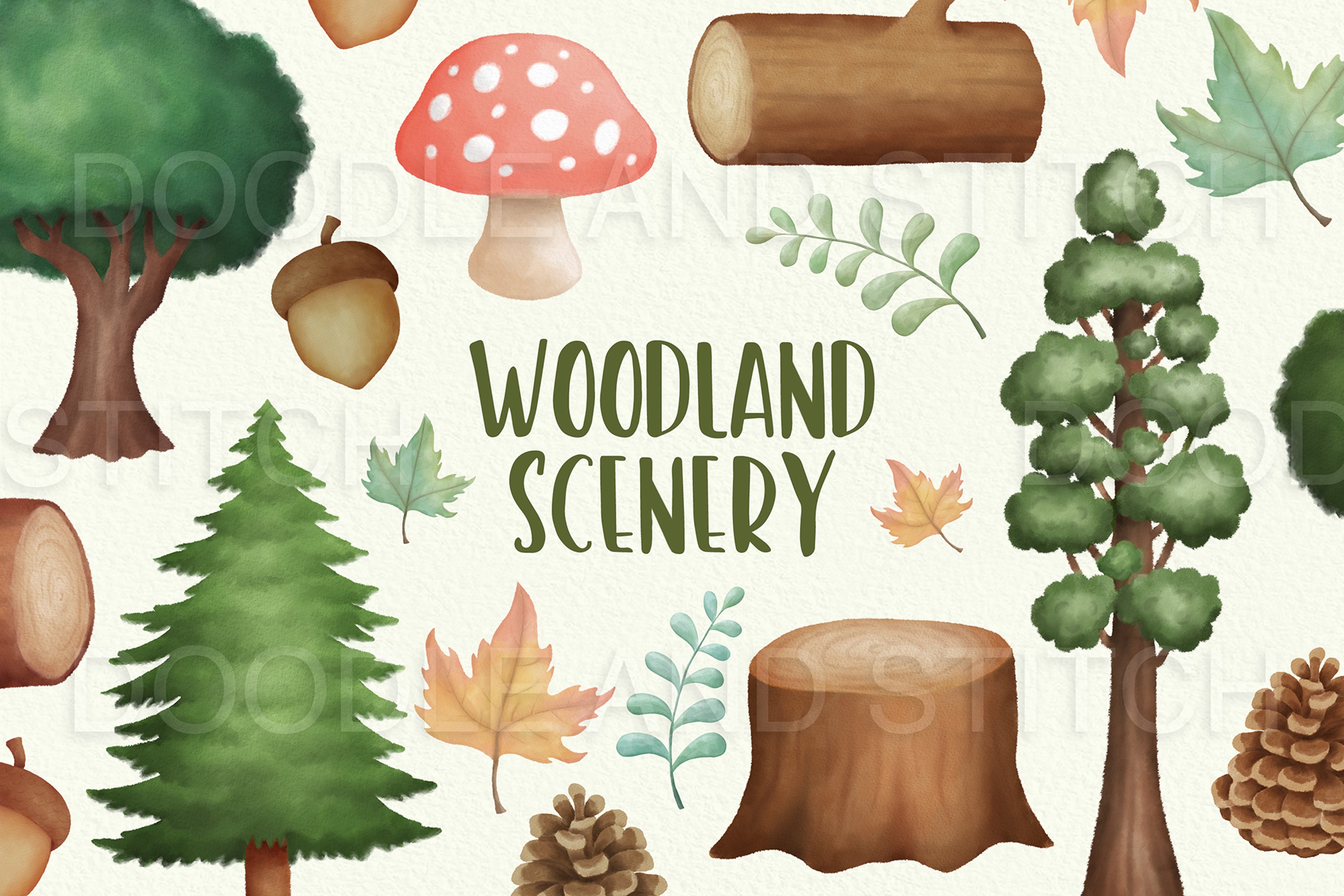 Woodland Scenery Watercolor Clipart Woodland Trees Clip Art | Etsy