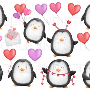 Valentines Penguins Watercolor Clipart, Valentines Clipart, Cute ...