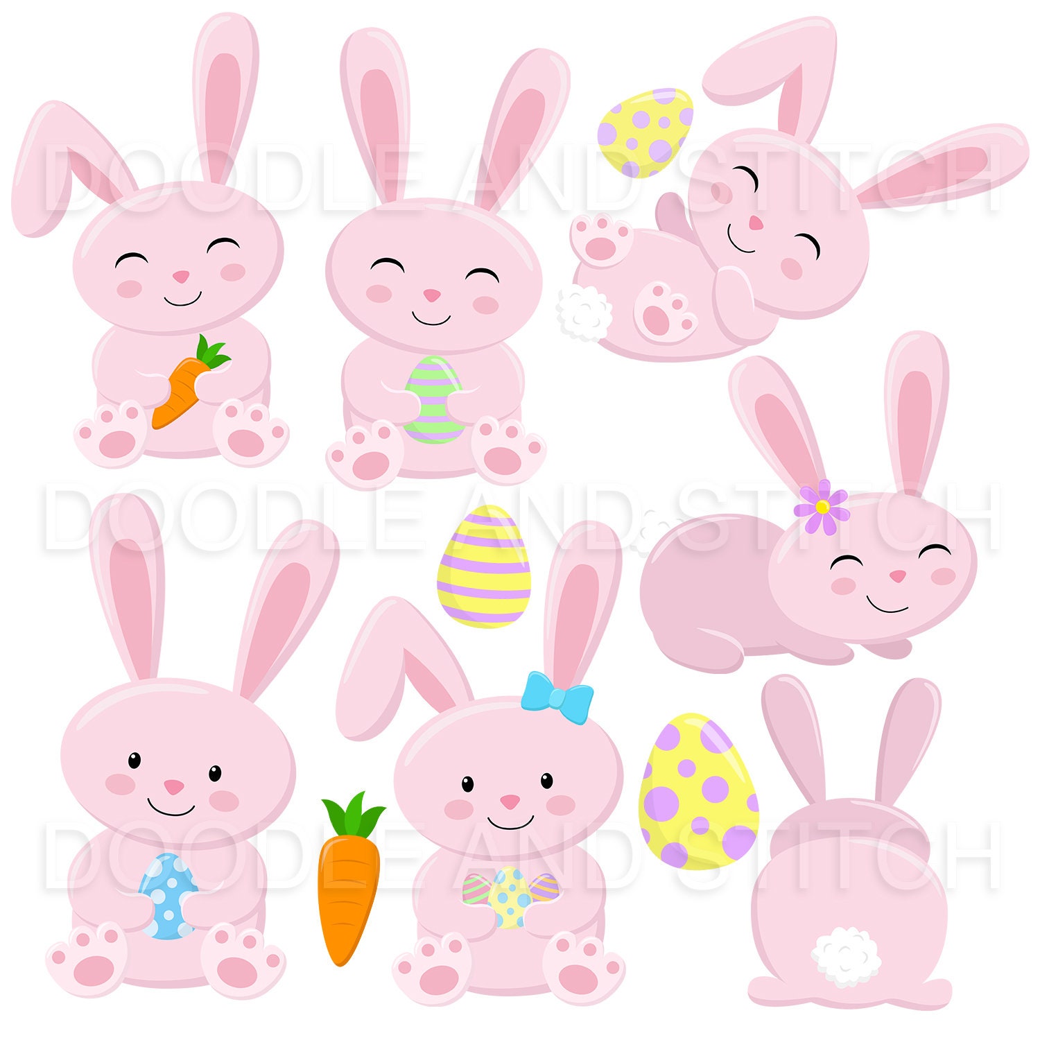 Easter Bunny Clipart Illustrations Cute Easter Bunnies - Etsy