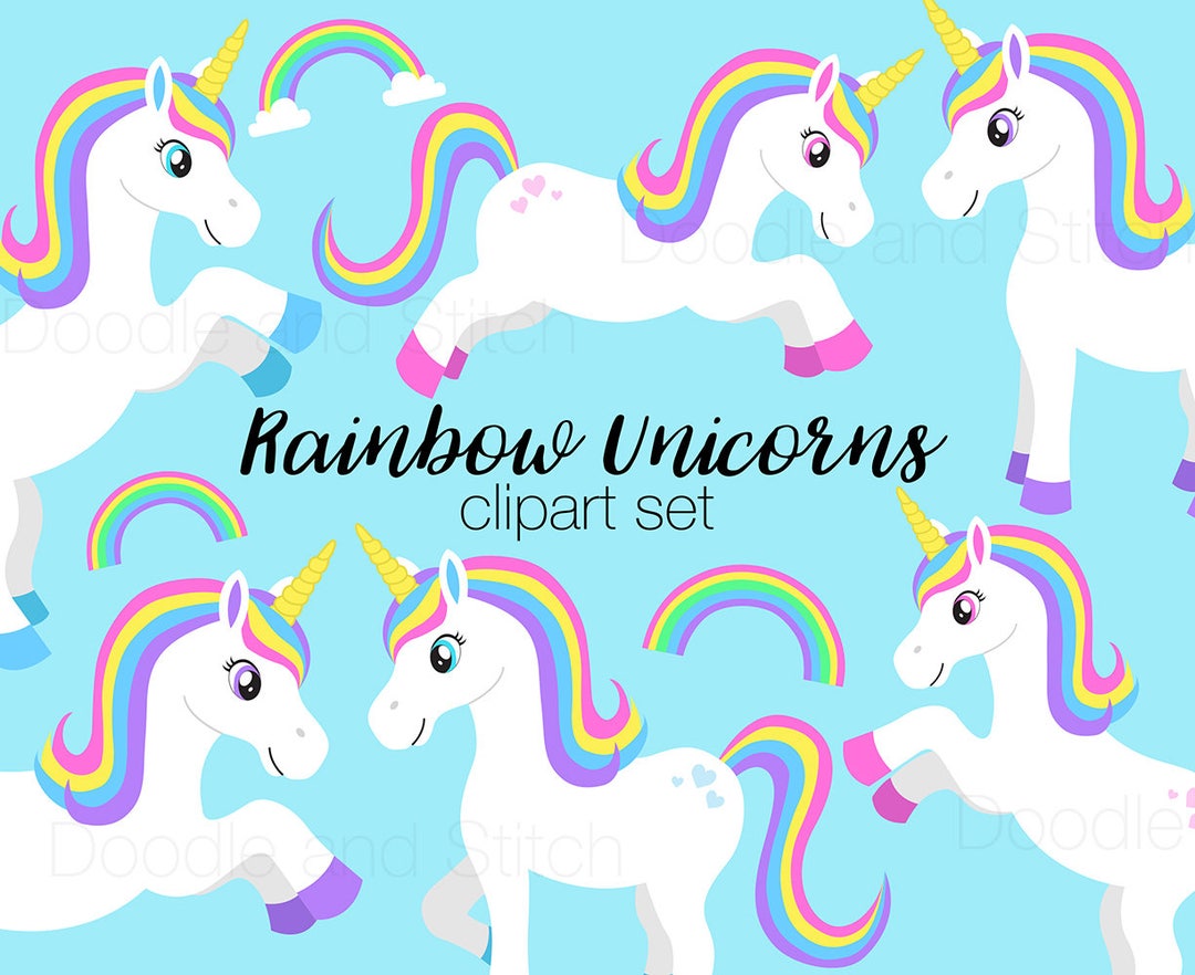 Rainbow Unicorn Clipart, Cute Unicorns Clip Art Illustrations, Rainbow ...