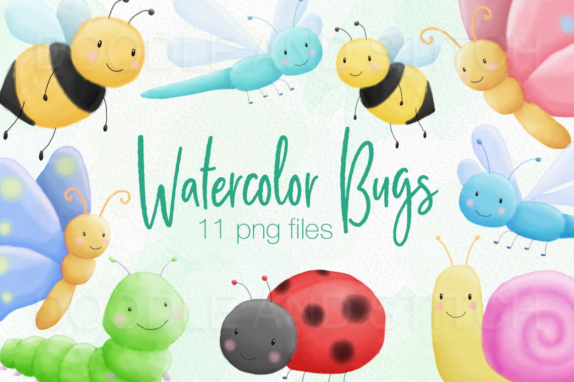 Watercolor Bug Clipart Illustrations Cute Insect Clip Art - Etsy