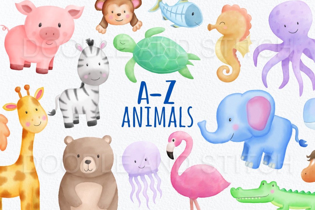 Alphabet Animals Clipart Set, Watercolor A-Z Animals Clip Art Designs ...