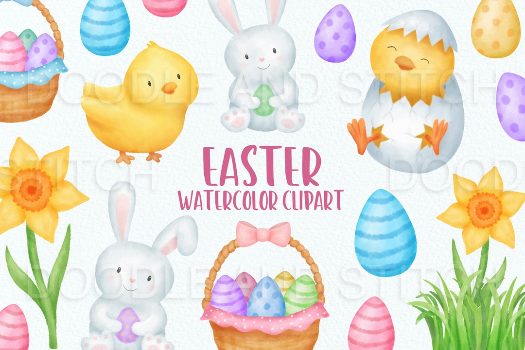 Easter Watercolor Clipart, Cute Easter Animals Clip Art Illustrations ...