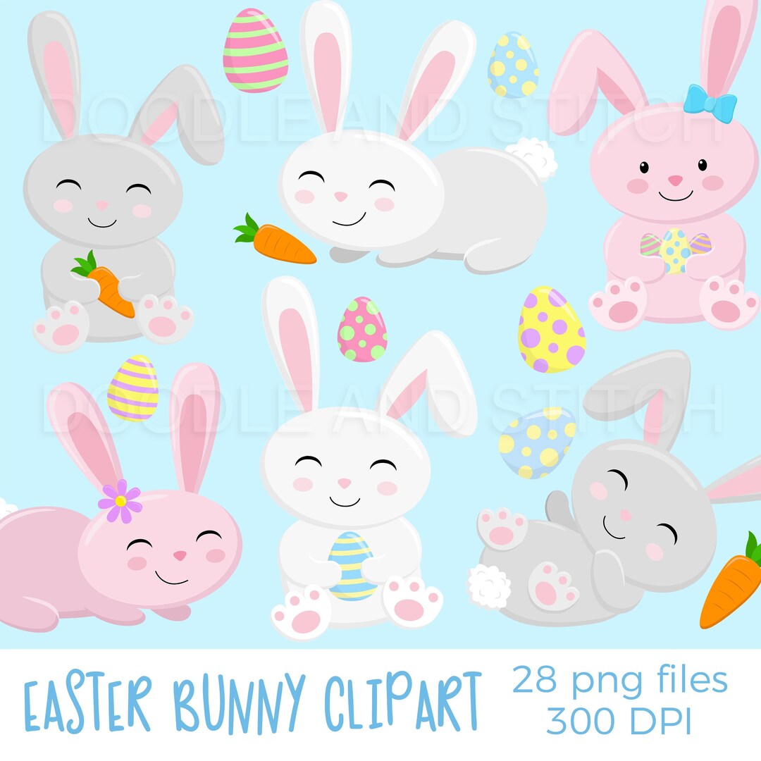 Easter Bunny Clipart Illustrations, Cute Easter Bunnies, Commercial Use ...