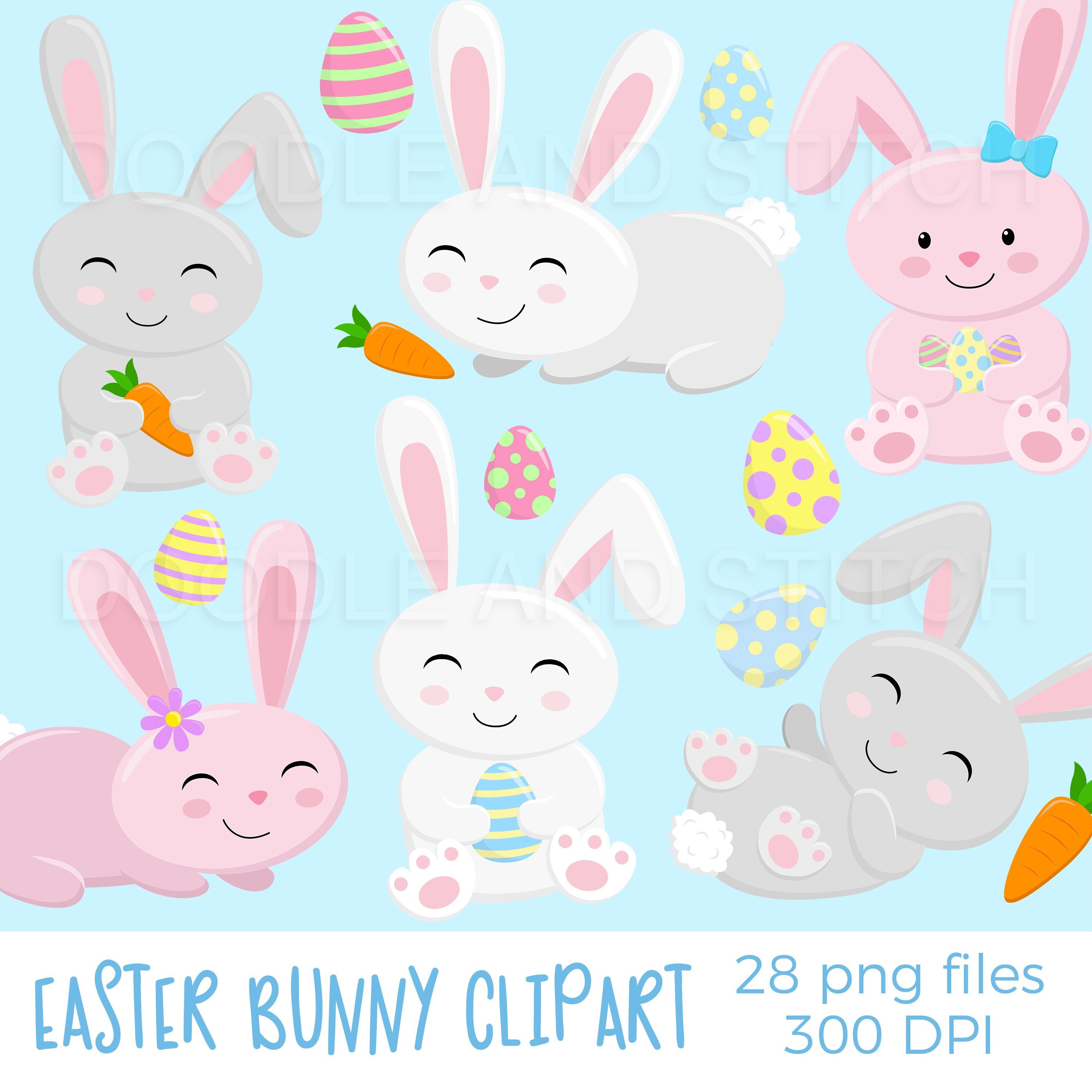 Easter Bunny Clipart Illustrations Cute Easter Bunnies - Etsy