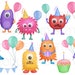 Monster Party Clipart Set, Birthday Monsters Watercolor Clip Art, Party ...