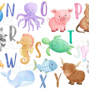 Alphabet Animals Clipart Set, Watercolor A-Z Animals Clip Art Designs ...