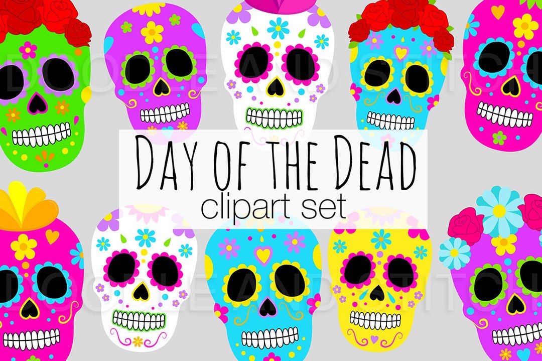 Day of the Dead Clipart, Sugar Skulls Clip Art Set, Halloween Skulls ...