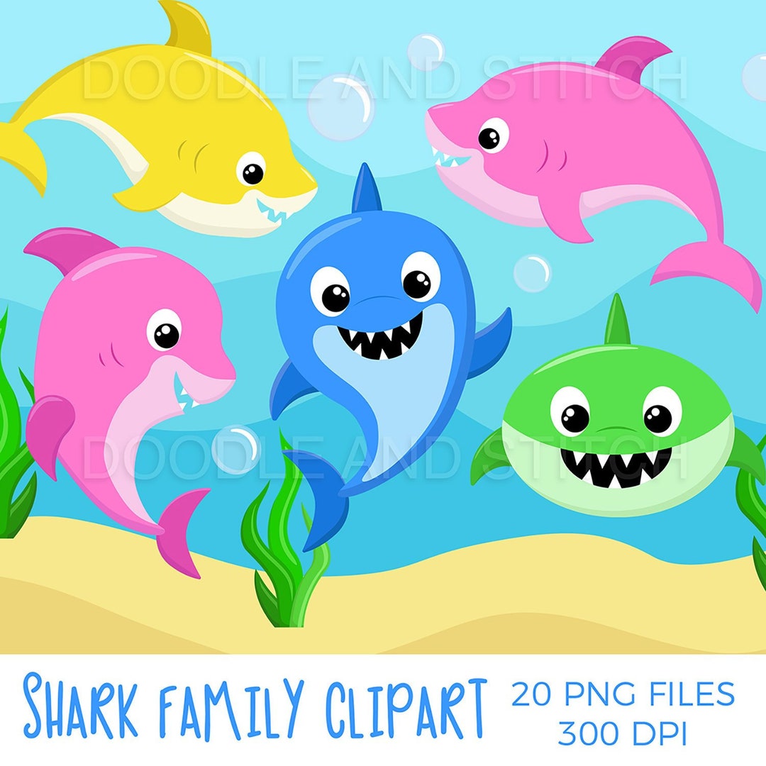 Shark Family Clipart Set, Baby Shark Clipart Designs, Shark Baby Clip ...