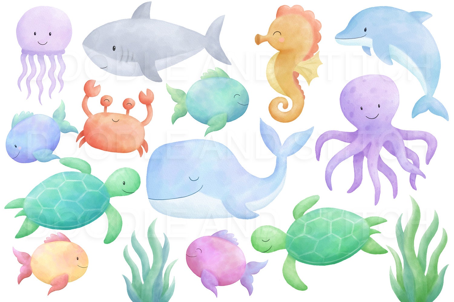 Under the Sea Watercolor Clipart Sealife Watercolour | Etsy Australia