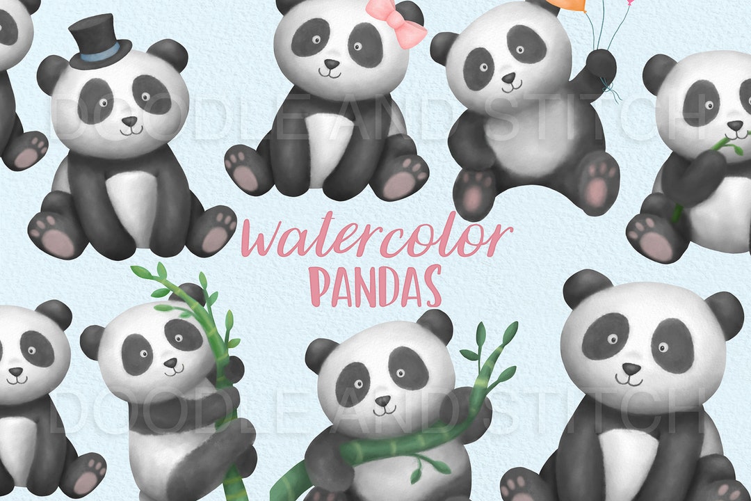 Cute Panda Clipart Illustrations, Watercolor Panda Clip Art, Panda ...