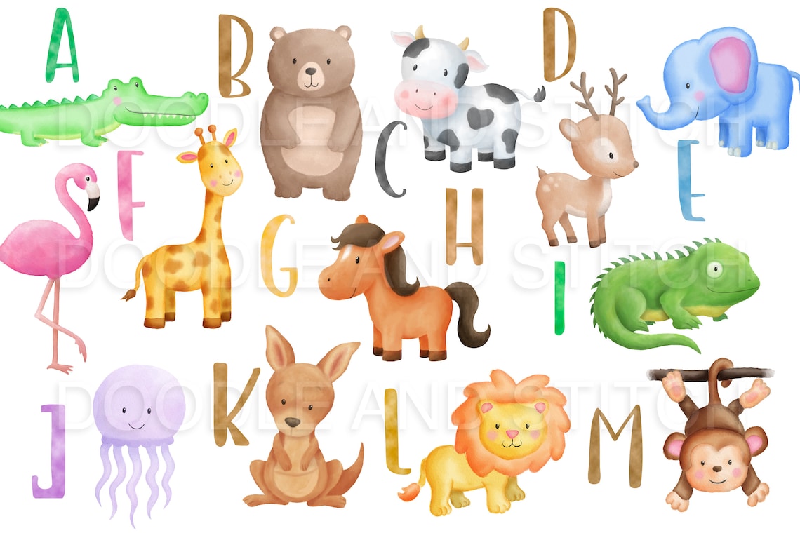 Alphabet Animals Clipart Set, Watercolor A-Z Animals Clip Art Designs ...