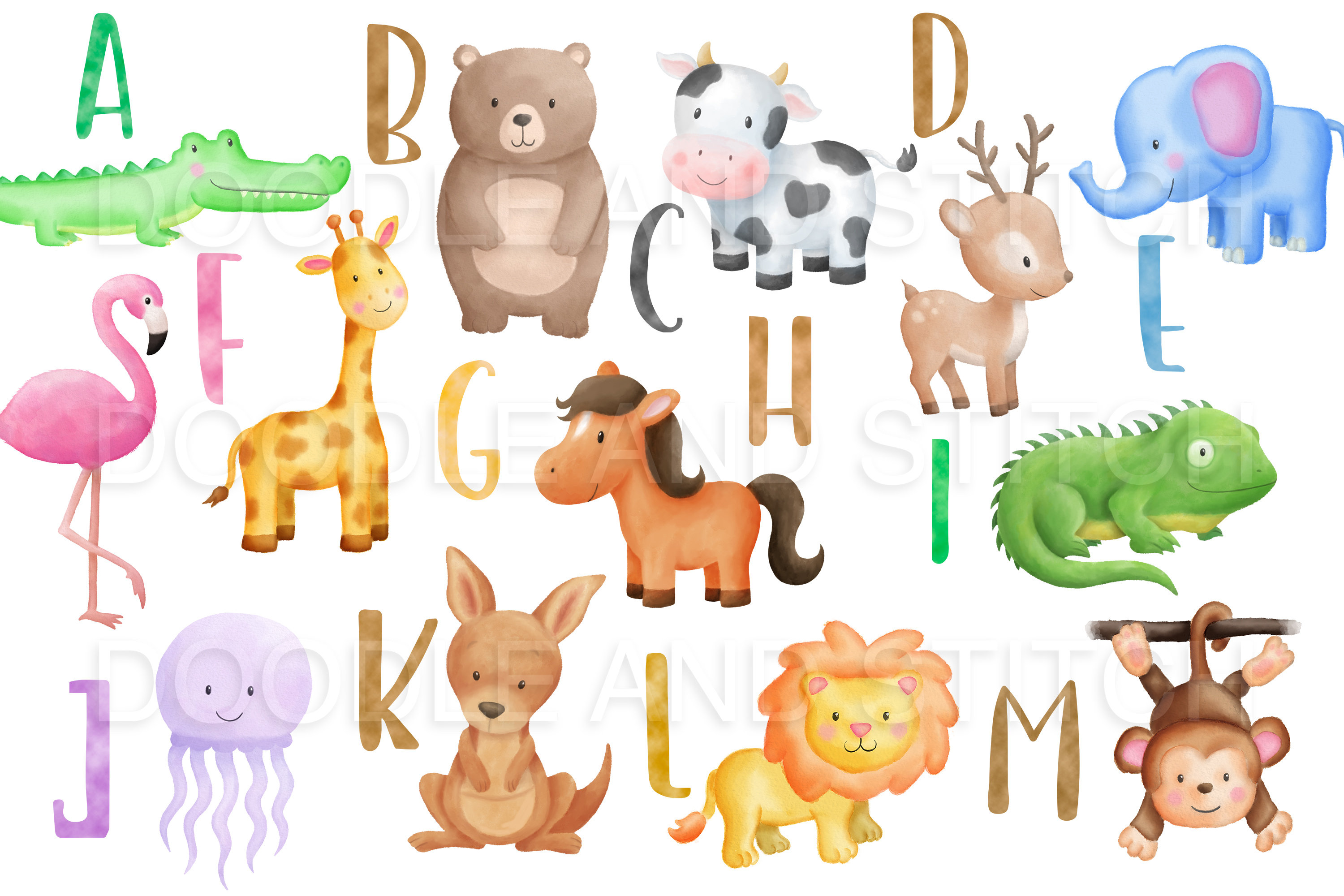 Alphabet Animals Clipart Set Watercolor A-Z Animals Clip Art - Etsy ...