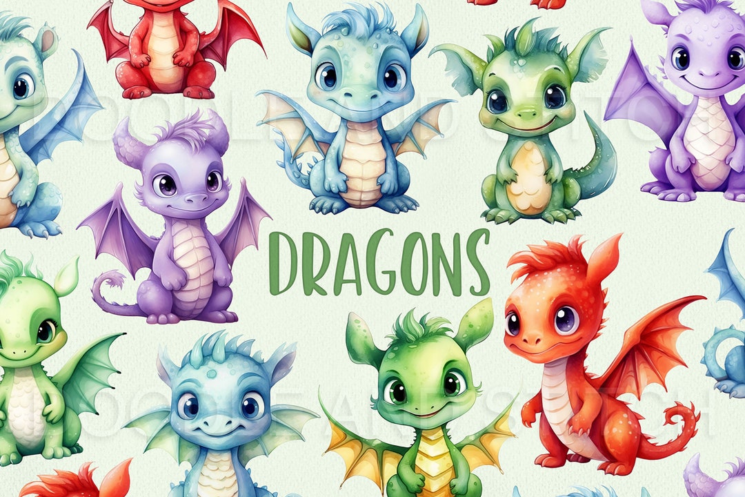 Cute Watercolor Dragon Clipart Set, Baby Dragons Watercolour ...