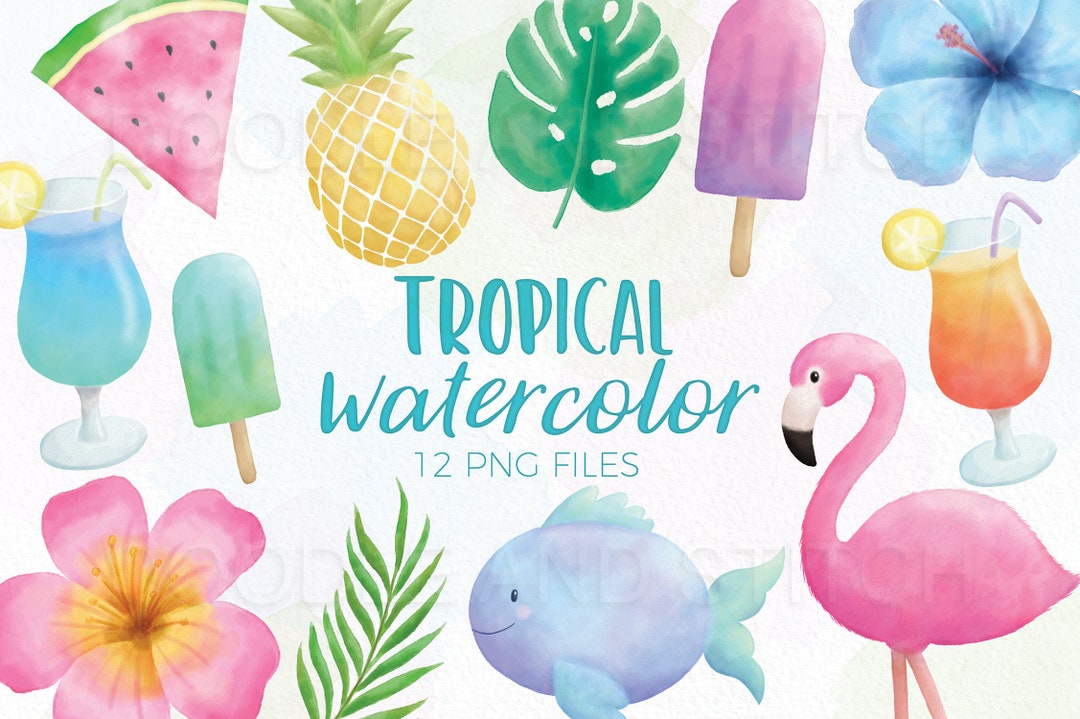 Tropical Summer Watercolor Clipart Illustrations, Tropical Watercolour ...