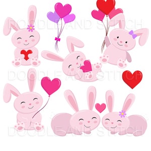 Love Bunny Clipart, Valentines Day Bunnies, Cute Bunny Clip Art, Pink ...