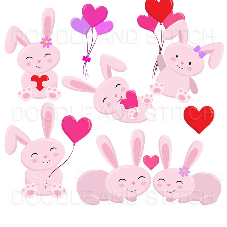 Love Bunny Clipart Valentines Day Bunnies Cute Bunny Clip - Etsy