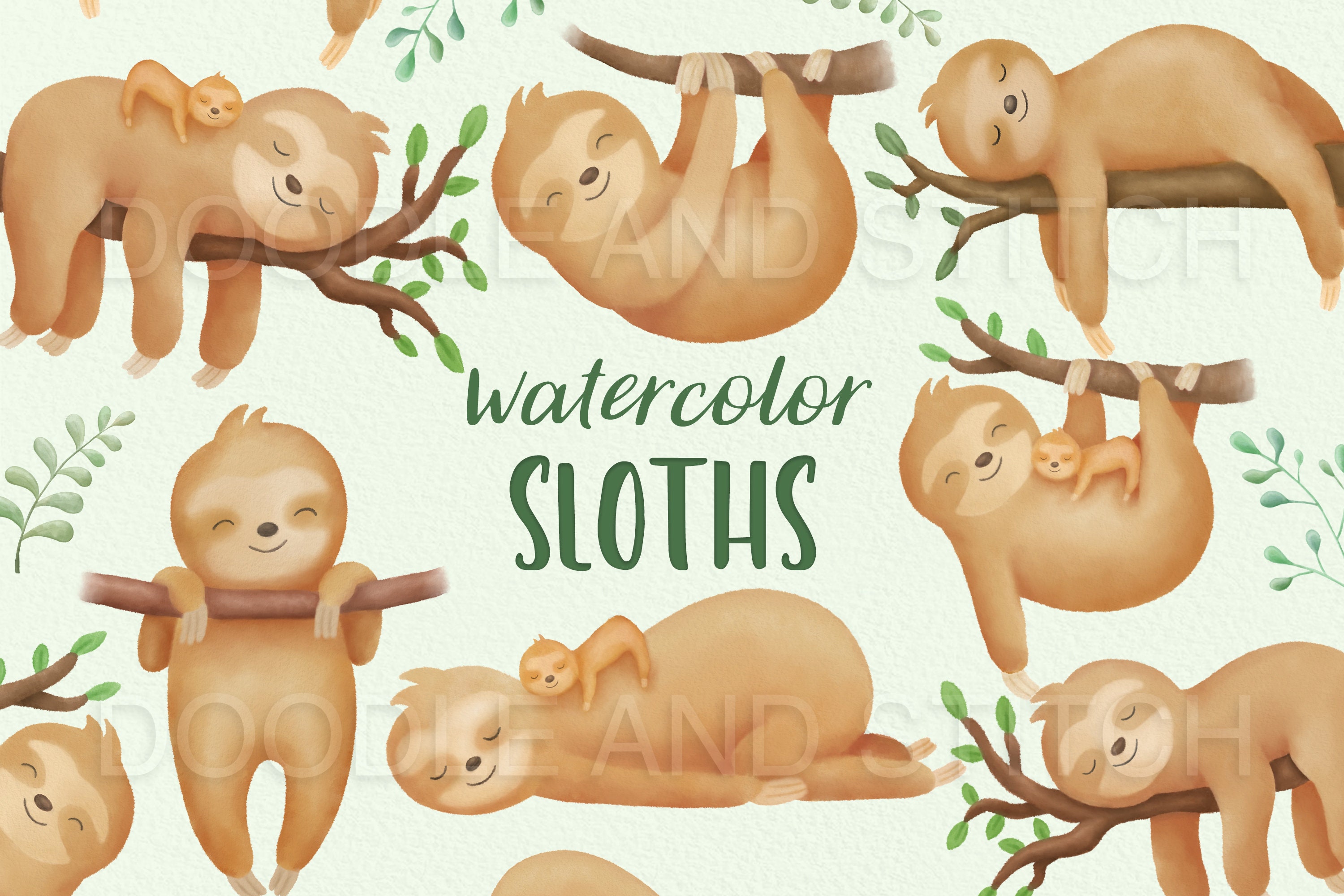Cute Sloth Watercolor Clipart Watercolour Sloths Clip Art - Etsy UK