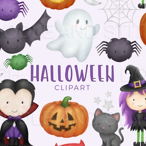 Halloween Watercolor Clipart Illustrations, Witch Vampire Pumpkin Clip ...