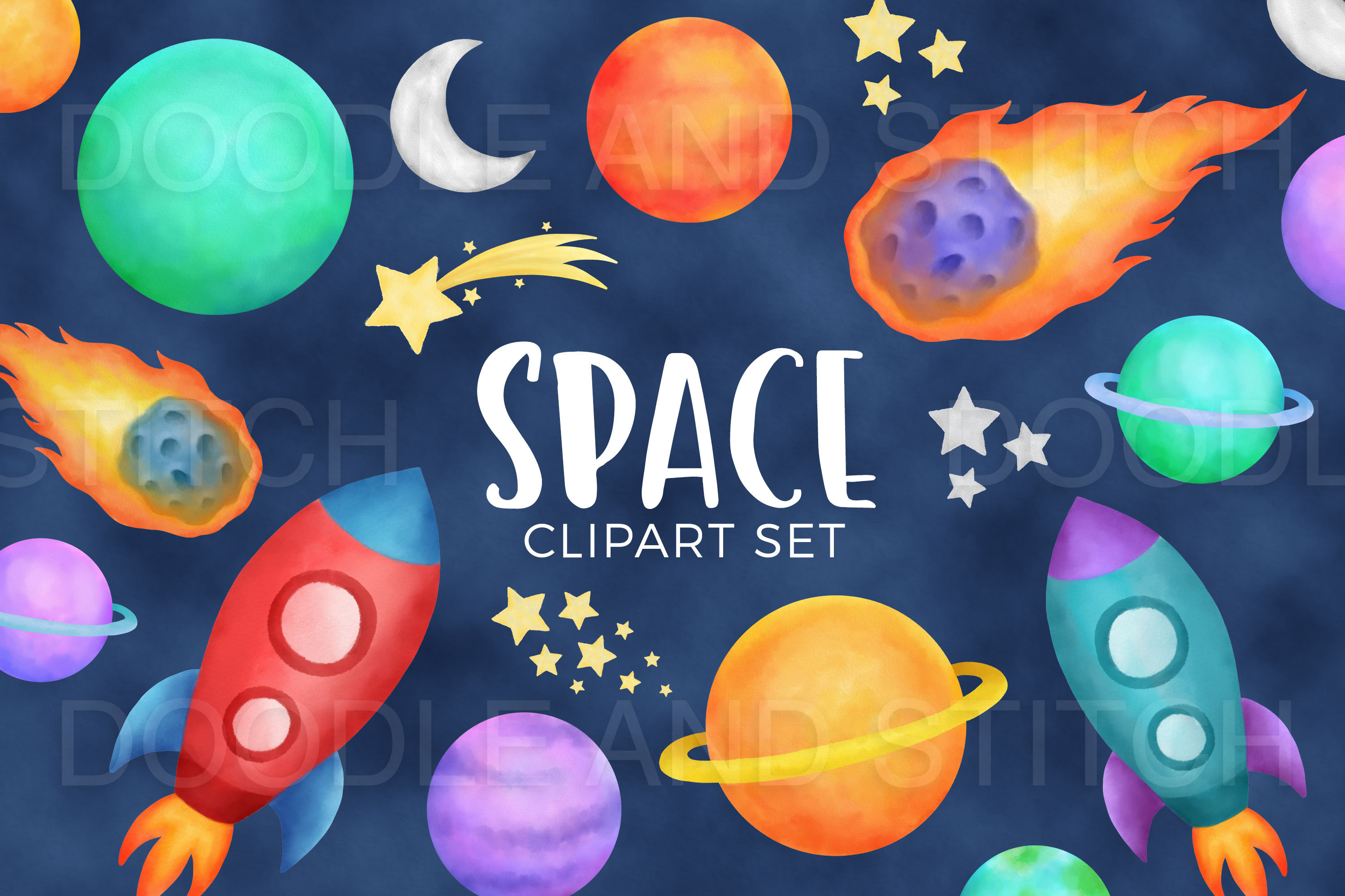 Space Clipart Set Watercolor Space Illustrations Watercolor - Etsy
