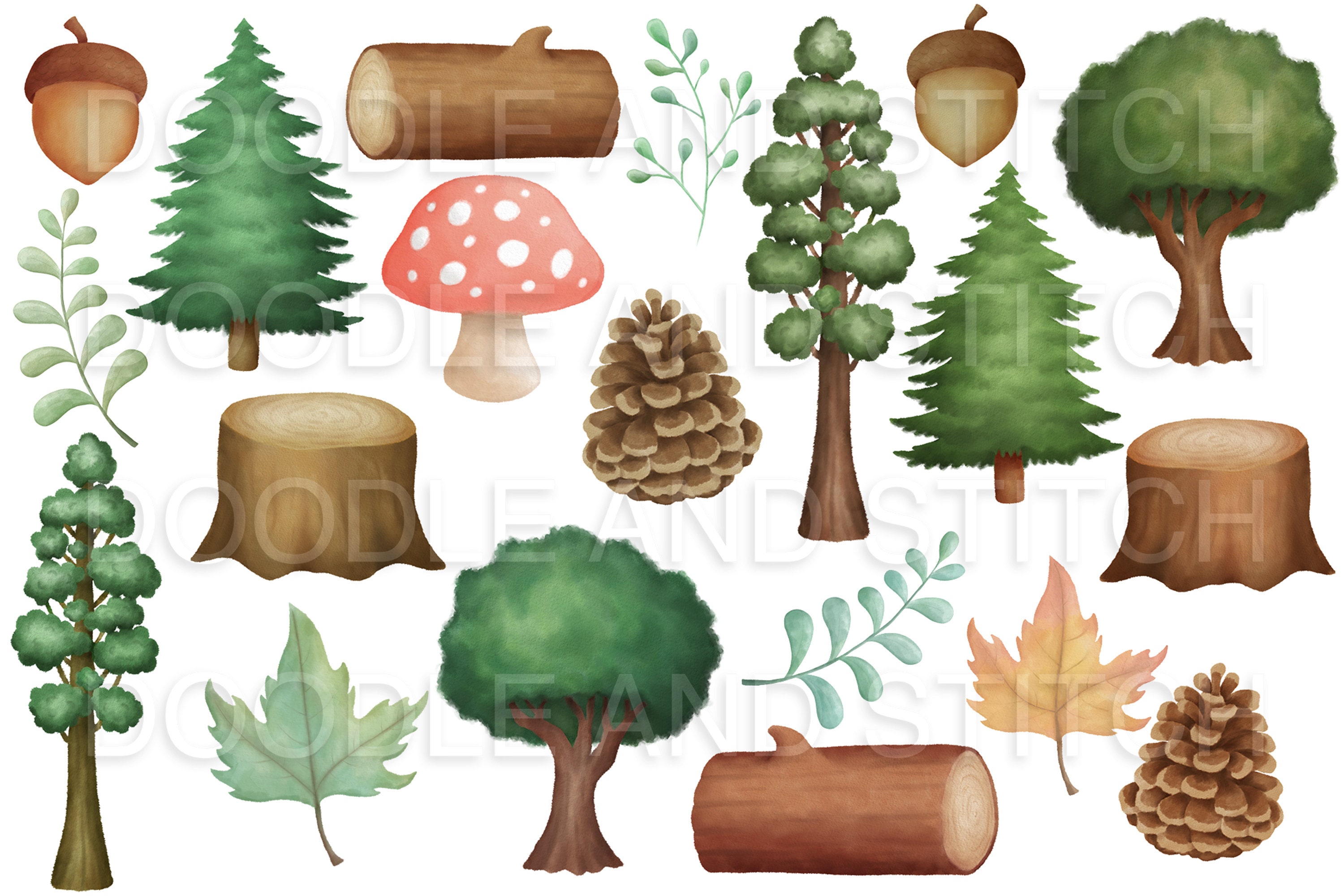 Woodland Scenery Watercolor Clipart Woodland Trees Clip Art - Etsy