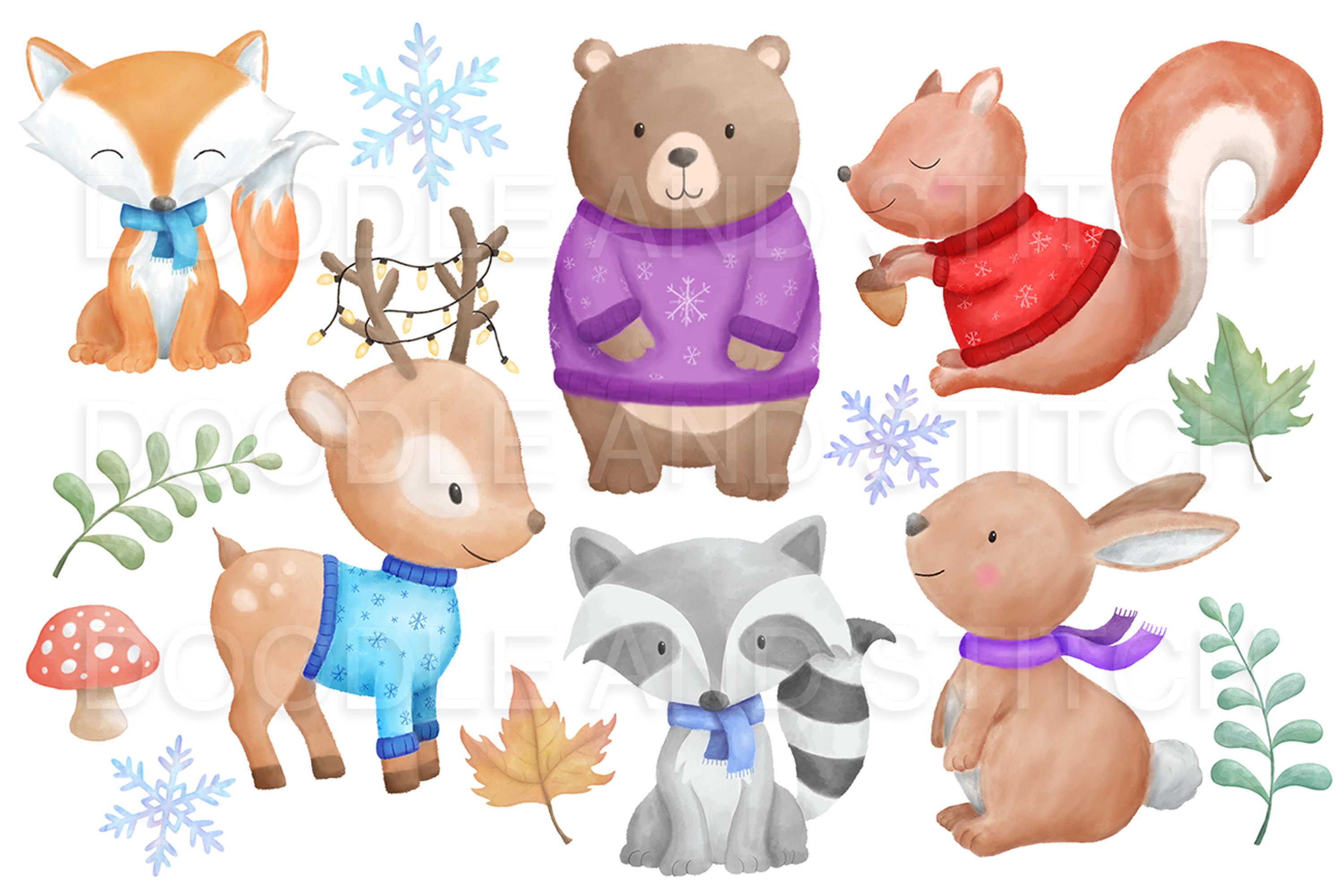 Winter Woodland Animal Clipart Watercolor Woodland Animal - Etsy