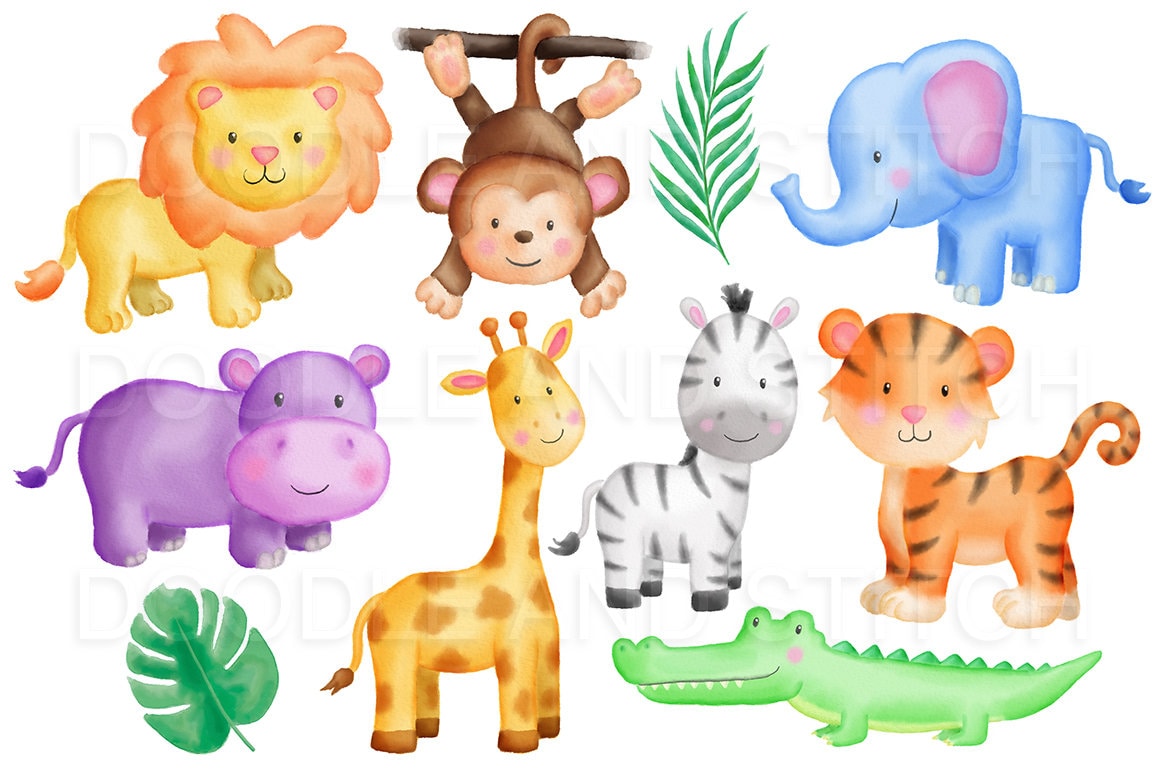 Watercolor Jungle Animal Clipart Illustrations Watercolor | Etsy