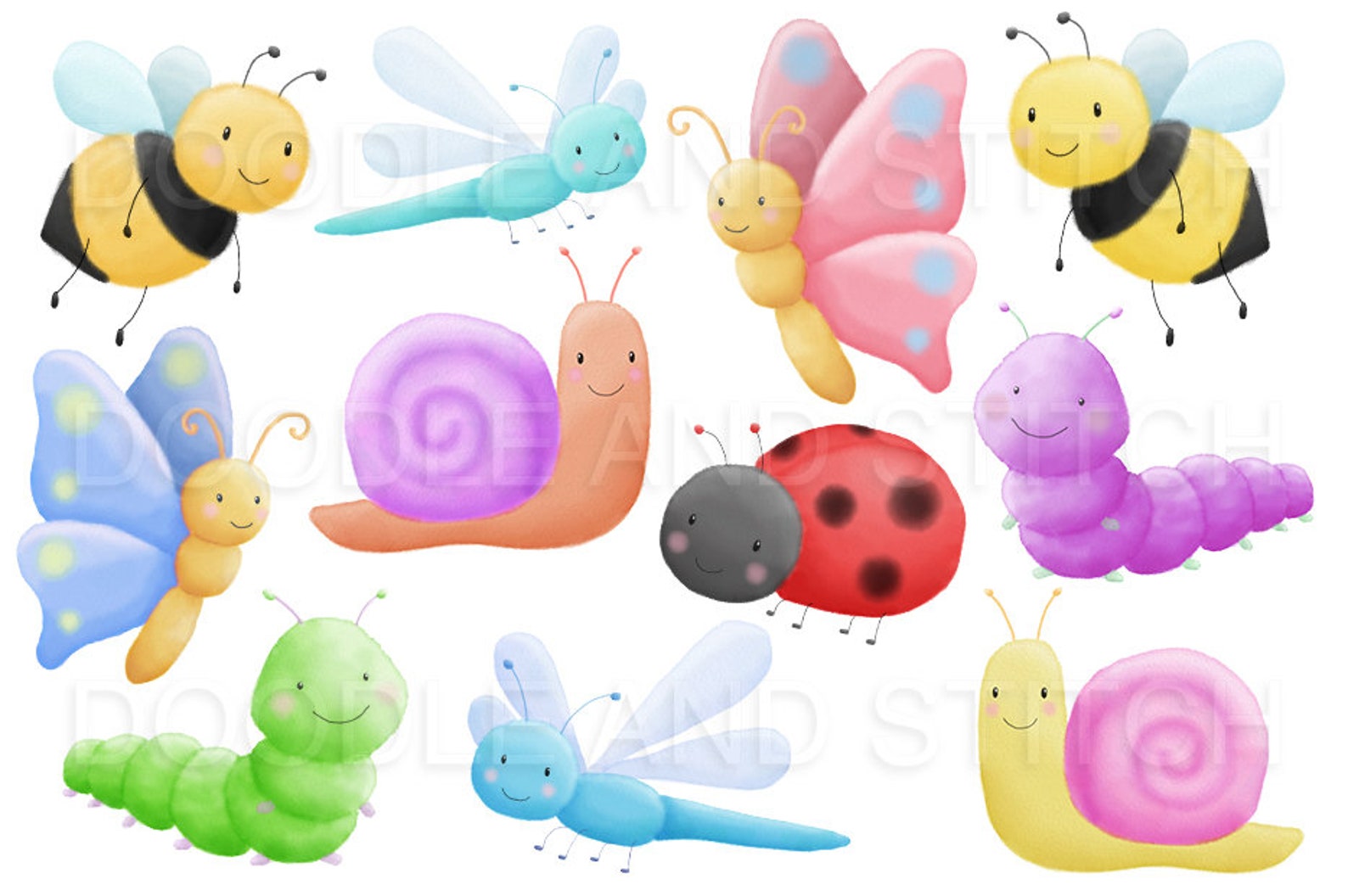 Watercolor Bug Clipart Illustrations Cute Insect Clip Art - Etsy