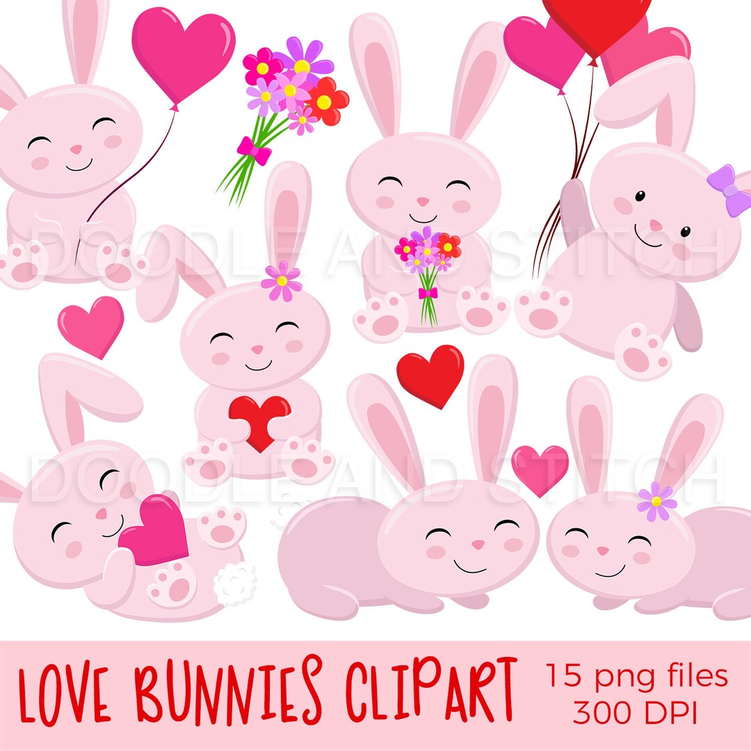 Love Bunny Clipart, Valentines Day Bunnies, Cute Bunny Clip Art, Pink ...