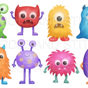 Watercolor Monsters Clipart Set, Cute Watercolour Monsters Designs ...