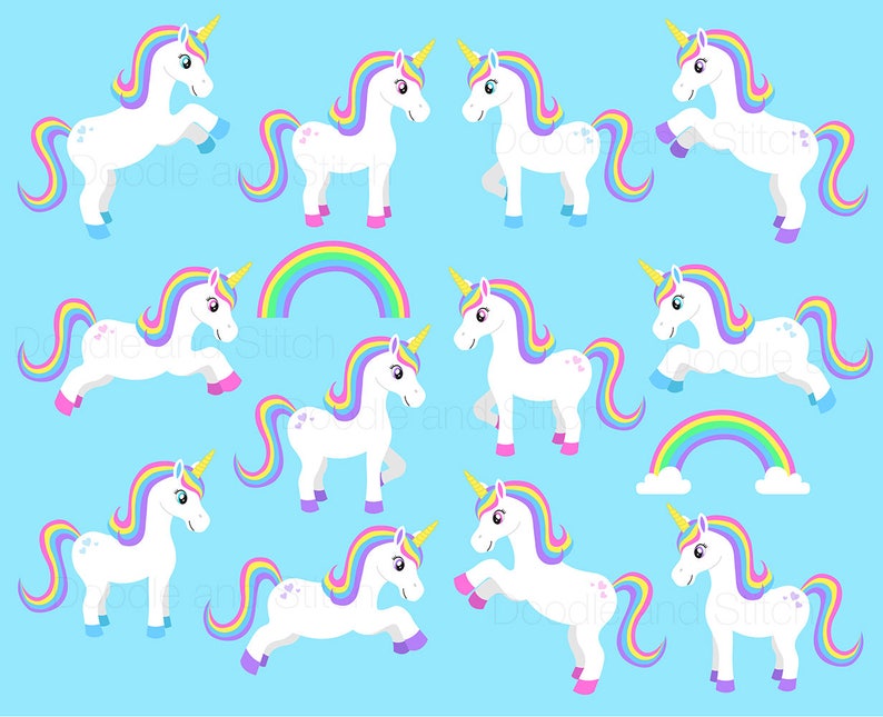 Rainbow Unicorn Clipart Cute Unicorns Clip Art Illustrations | Etsy