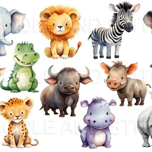 African Animals Watercolor Clipart Set, Cute Safari Animals Clip Art ...