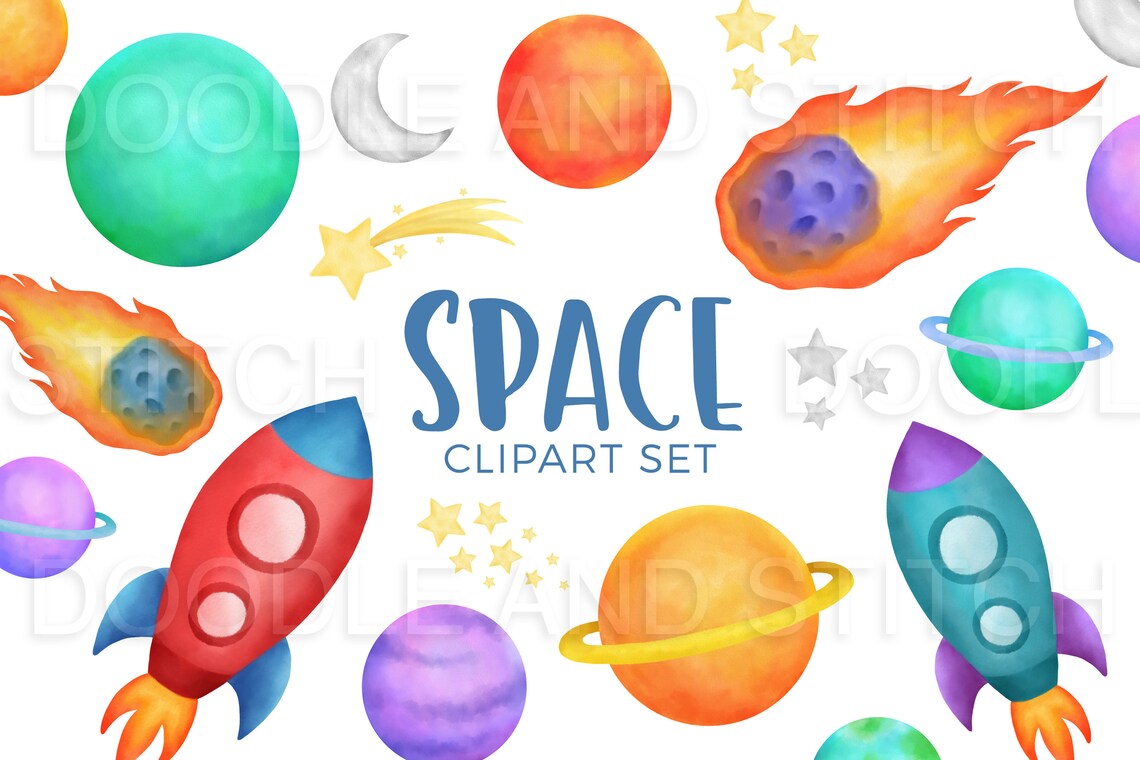 Space Clipart Set, Watercolor Space Illustrations, Watercolor Planets ...
