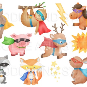 Superhero Animals Clipart, Cute Watercolor Superhero Clip Art ...