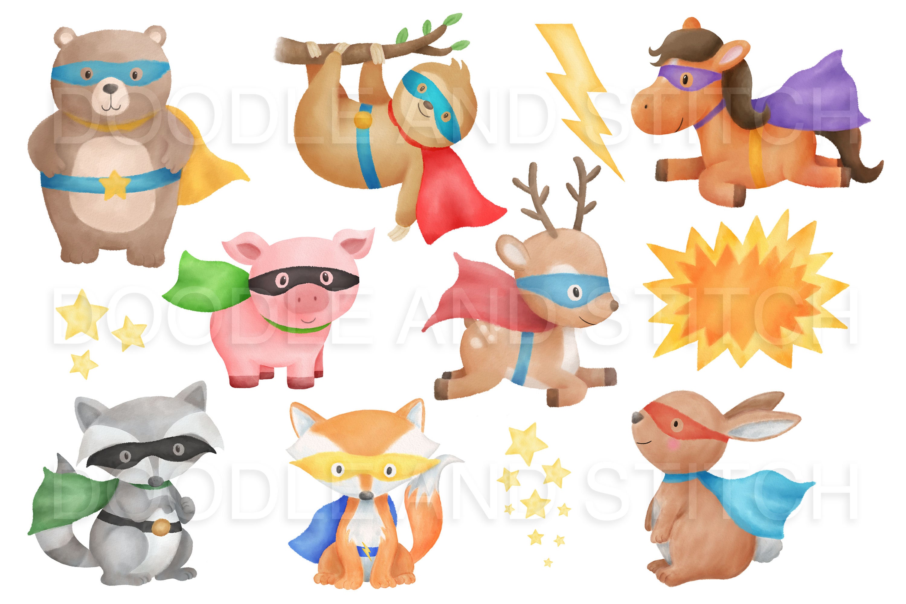 Superhero Animals Clipart, Cute Watercolor Superhero Clip Art ...