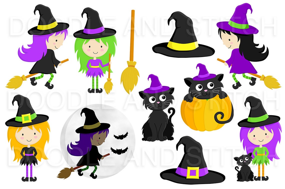 Witch Clip Art Pictures Witches Clipart Designs Halloween | Etsy