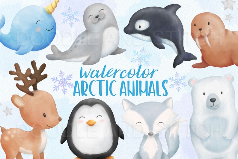 Arctic Animals Watercolor Clipart, Winter Animals Watercolour ...