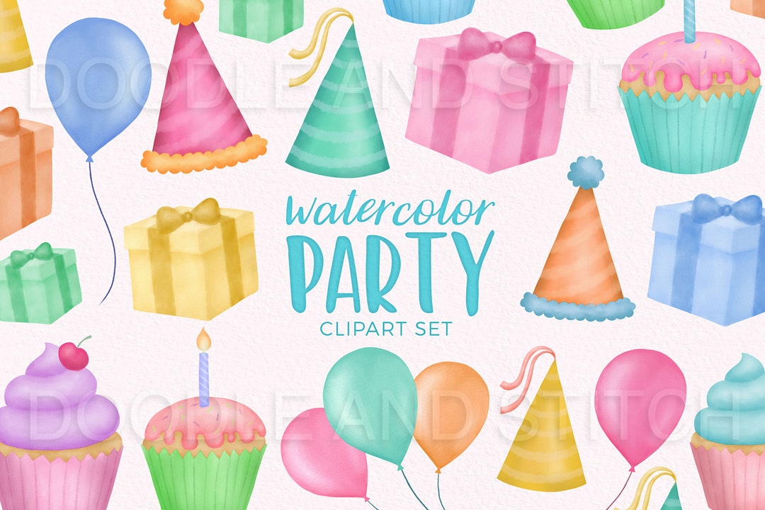Party Clipart Illustrations, Birthday Clip Art Designs, Watercolor ...