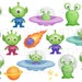 Aliens Clipart Set, Cute Alien Clip Art Illustrations, Watercolor ...