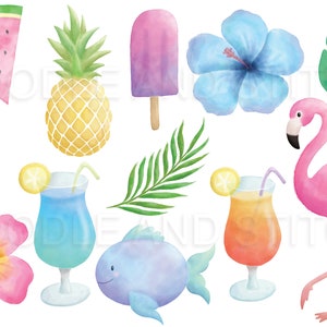 Tropical Summer Watercolor Clipart Illustrations, Tropical Watercolour ...