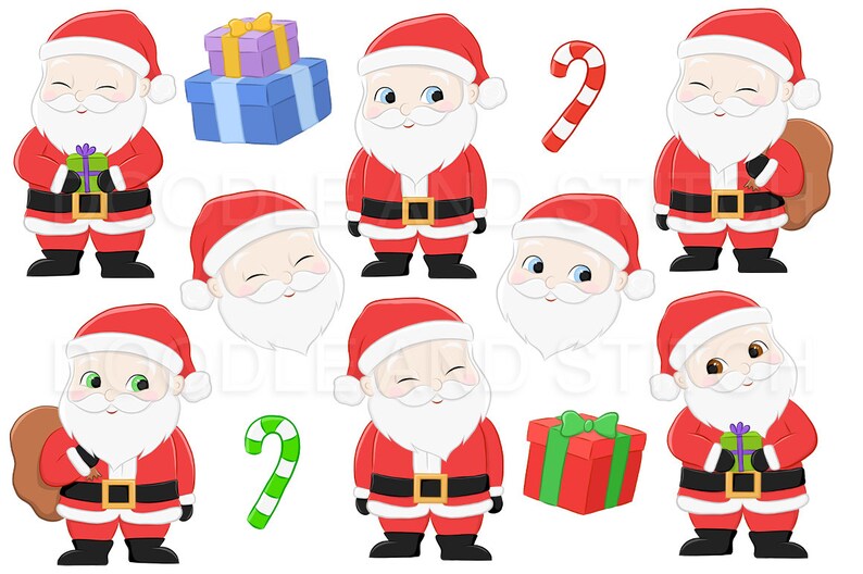 Santa Clipart Set Commercial Use Christmas Clip Art Cute - Etsy