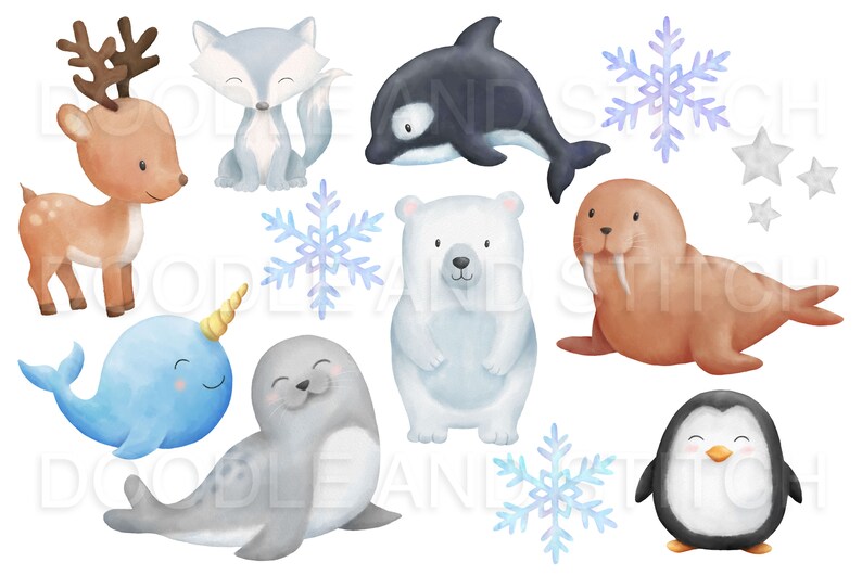 Arctic Animals Watercolor Clipart, Winter Animals Watercolour ...