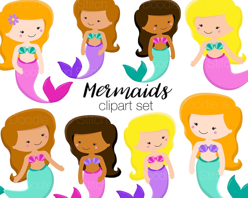 Mermaid Clipart Cute Mermaids Clip Art Pictures Pretty - Etsy