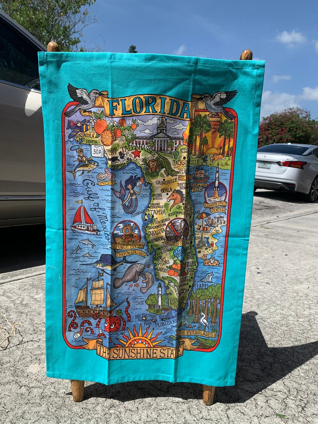 Florida Map Kitchen Towel, Souvenir Towel, Retro, Inspired, Vintage ...