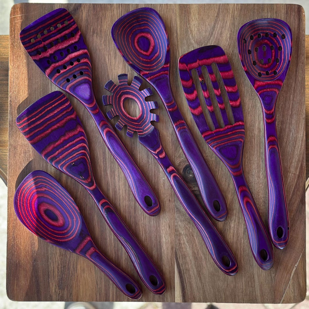 Purple and Magenta Pakkawood Kitchen Utensils | Bright Colorful Wooden ...