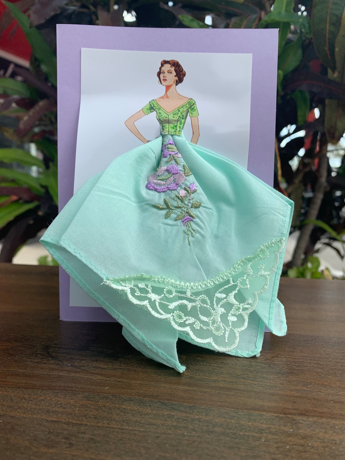Colored Hankie Greeting Card Embroidered - Etsy
