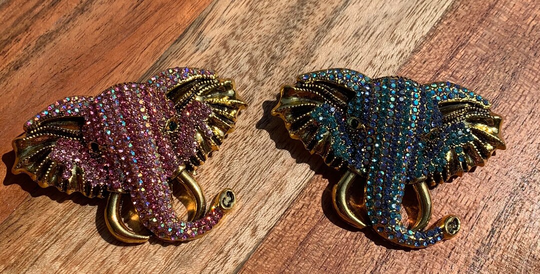 Elephant Brooch, Pink Elephant, Blue Elephant, Lucky, Rhinestones ...